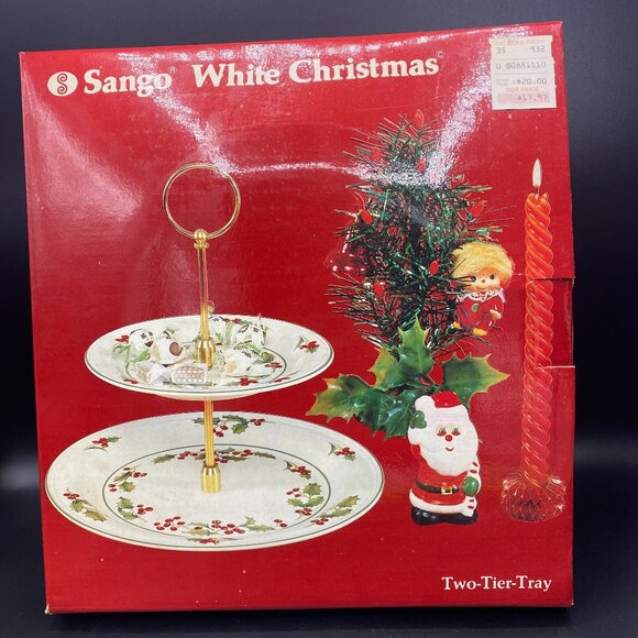 Sango | Dining | Vintage Sango White Christmas Two Tier Tray Desert ...